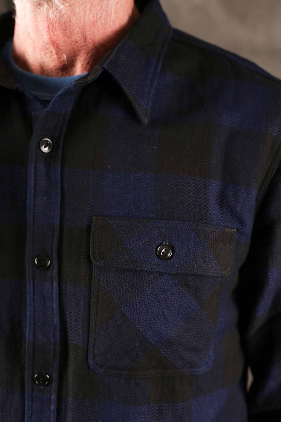 THE FLAT HEAD -SNR-101LSP - INDIGO BLOCK CHECK FLANNEL WORK SHIRT - Pinkomo