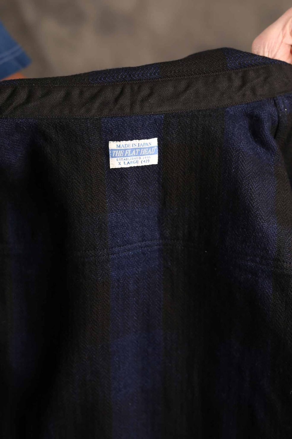 THE FLAT HEAD -SNR-101LSP - INDIGO BLOCK CHECK FLANNEL WORK SHIRT - Pinkomo